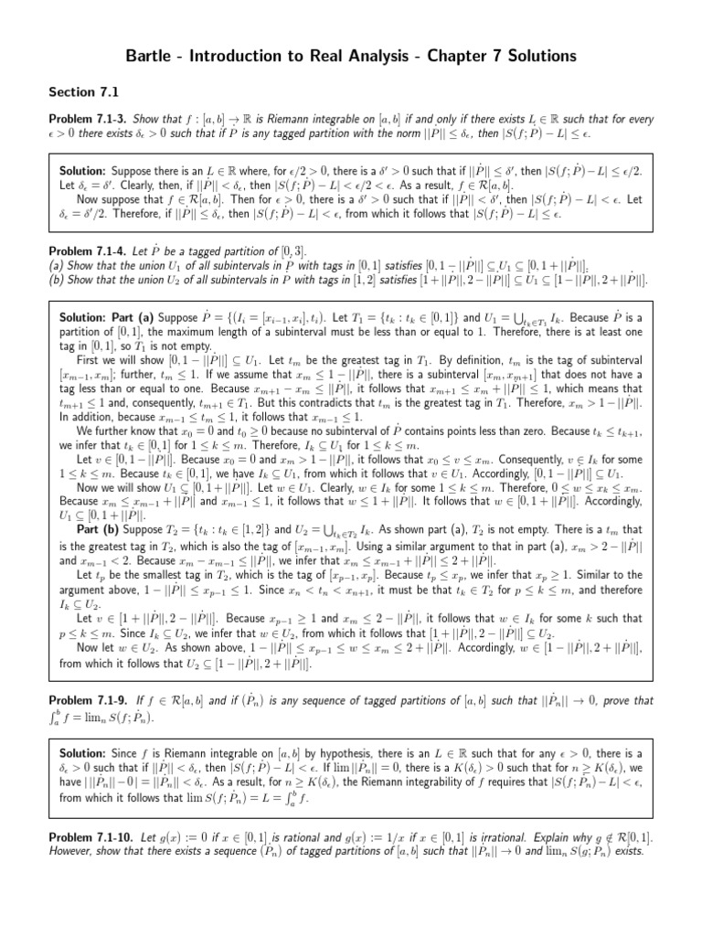 Bartle - Introduction To Real Analysis - Chapter 7 Solutions | Download Free PDF | Mathematical ...