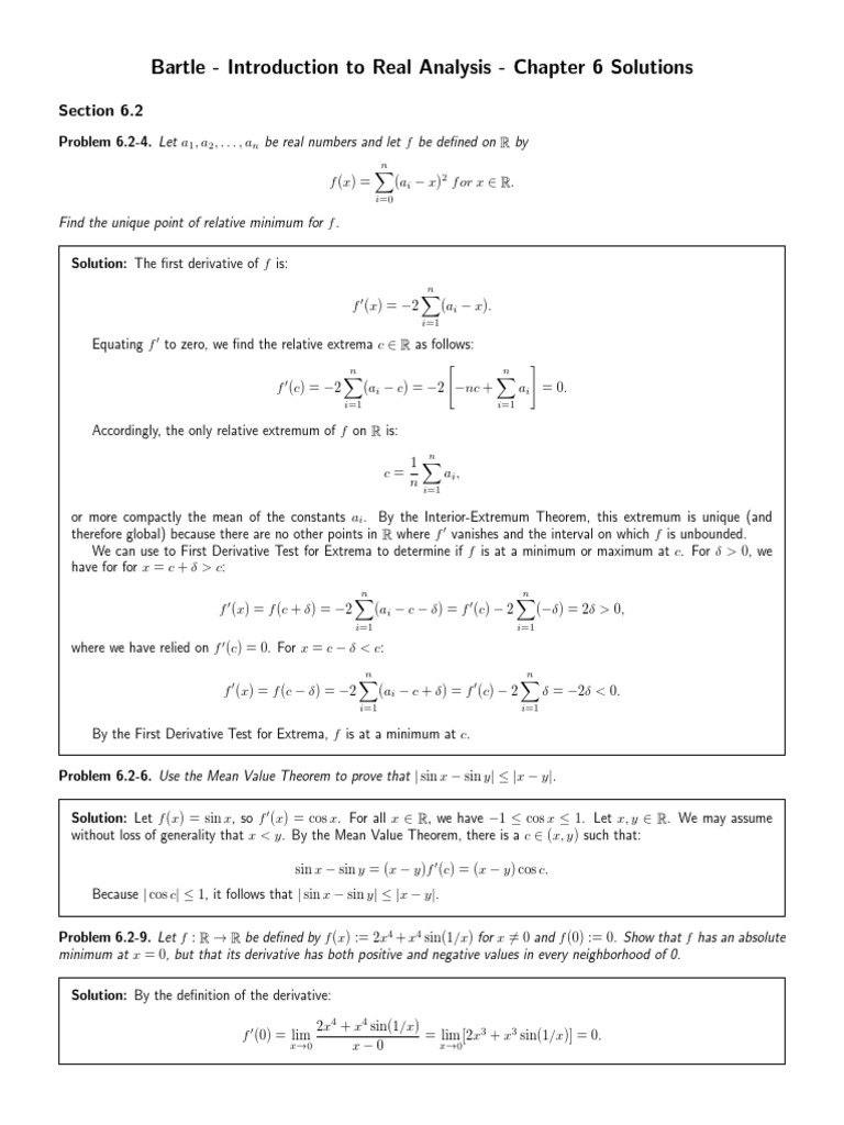 Bartle - Introduction To Real Analysis - Chapter 6 Solutions | PDF | Maxima And Minima ...