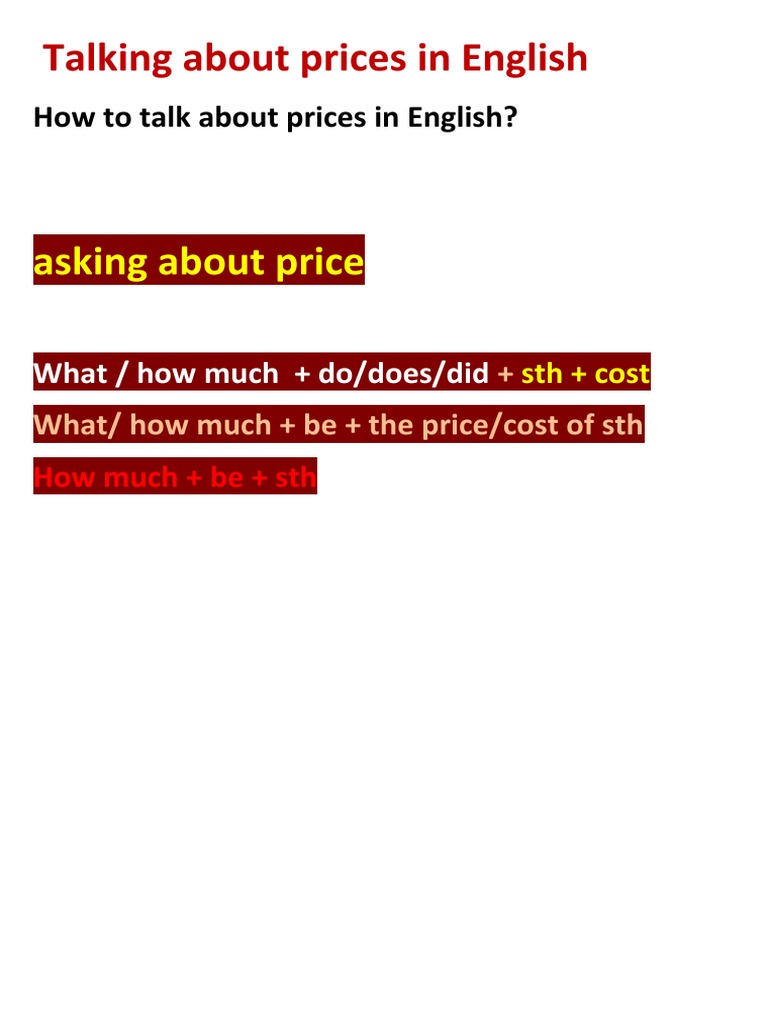 Talking About Prices in English: A Guide to Asking and Answering ...