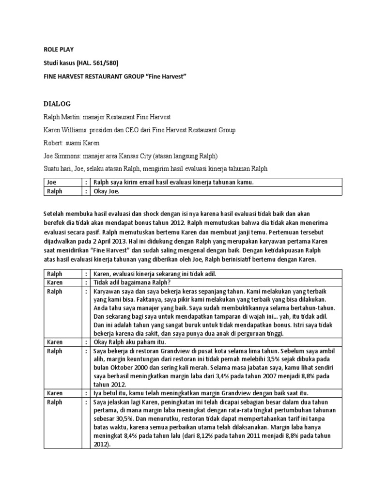 ROLE PLAY - Case Study - FINE HARVEST RESTAURANT | PDF