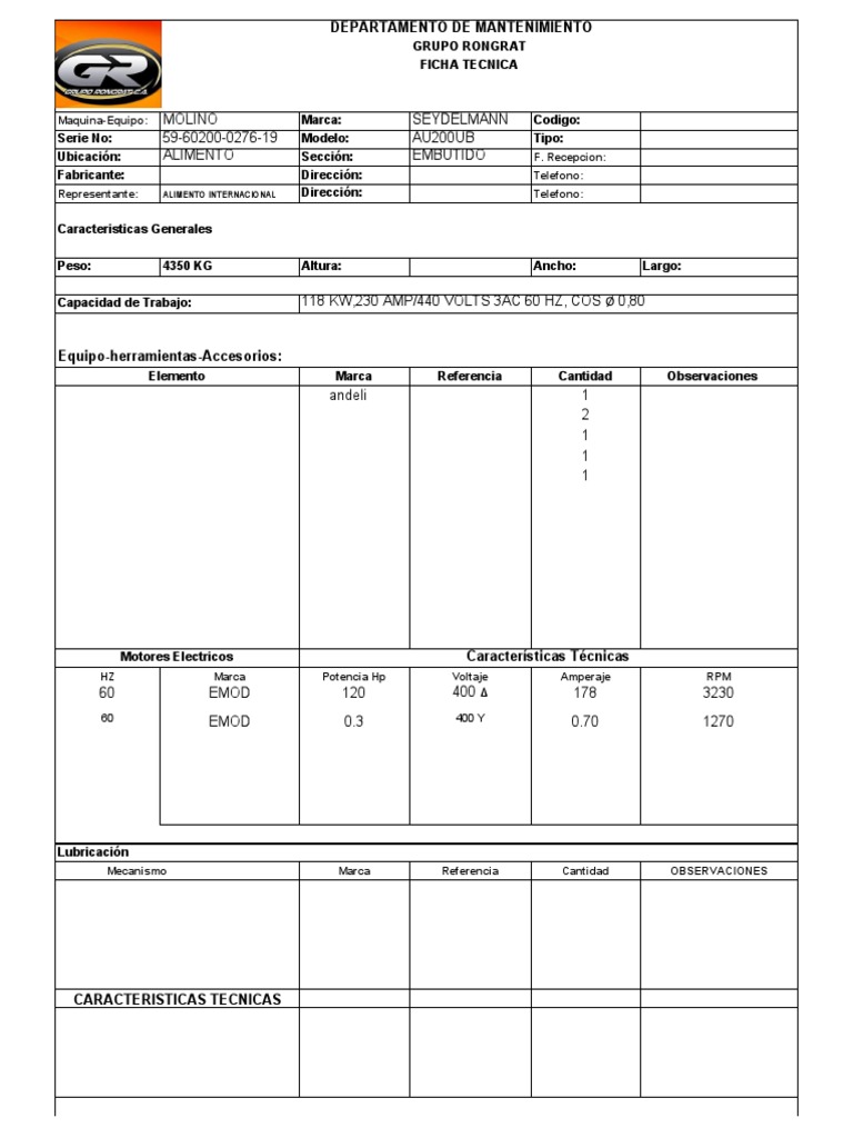 Molino AU200 | PDF | Bienes manufacturados | Ingeniería mecánica