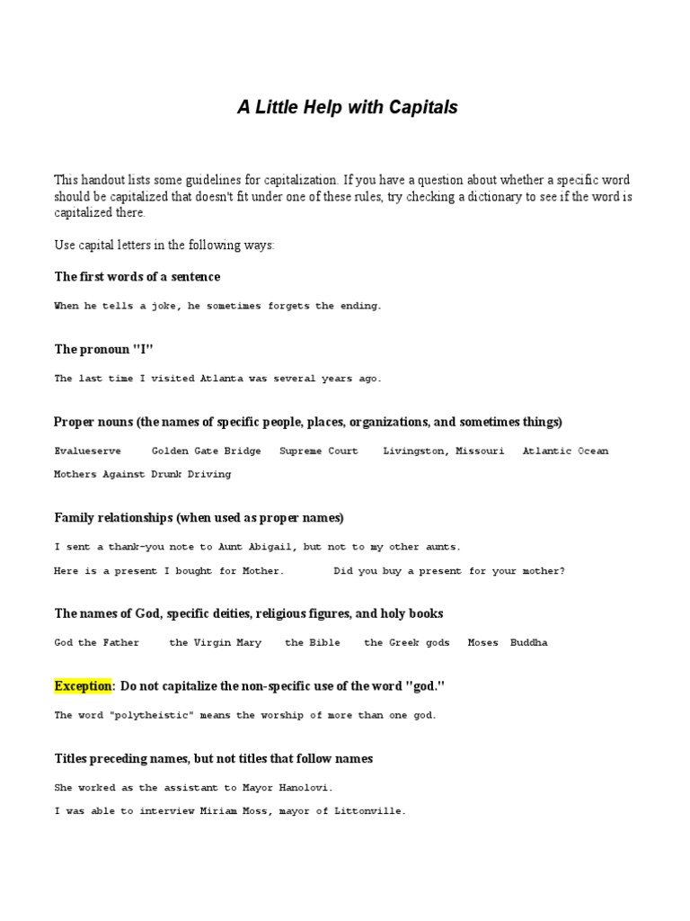 Capital Letters, Punctuation | PDF | Punctuation | Comma