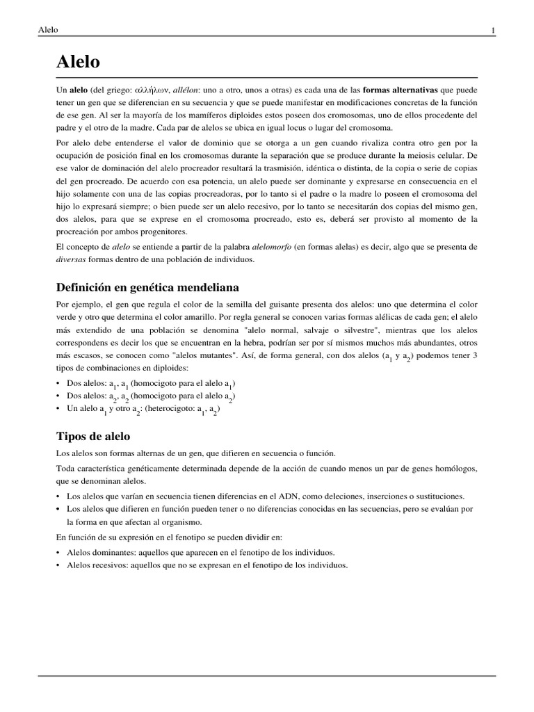 Definición y tipos de alelos en genética | PDF | Alelo | Dominancia ...