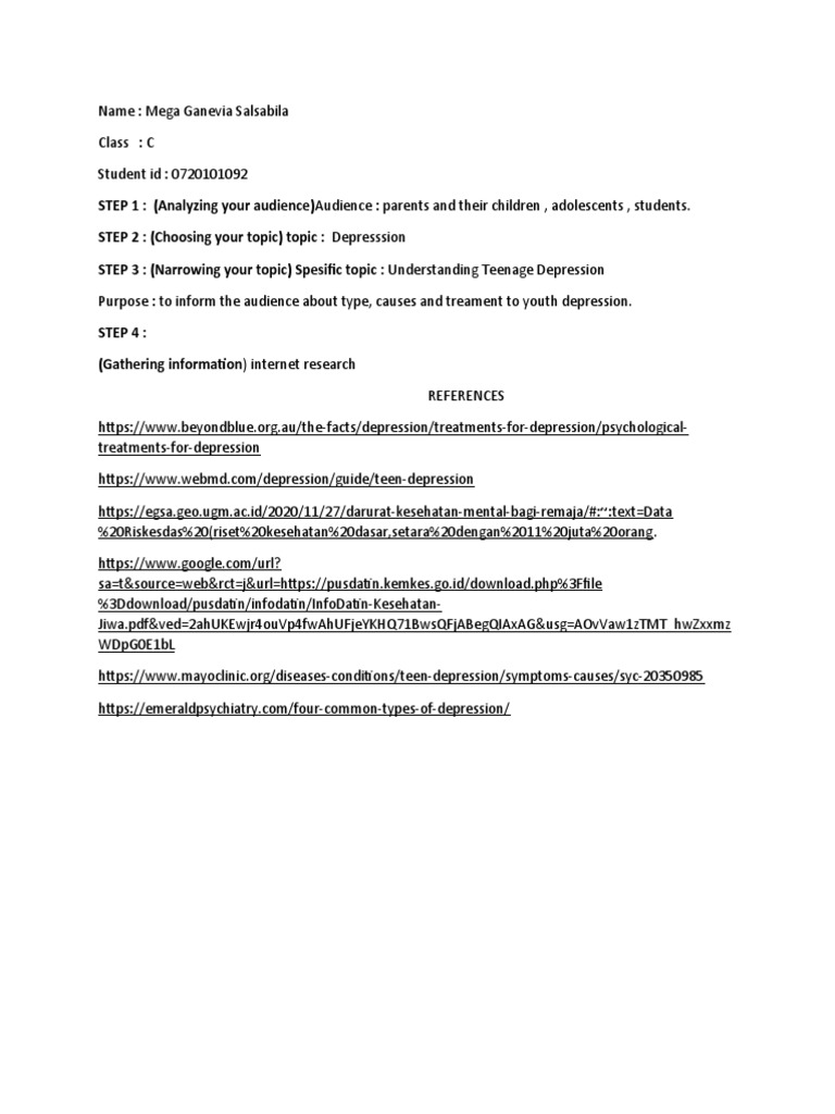 Speech Outline (Tenage Depression) | PDF | Major Depressive Disorder ...