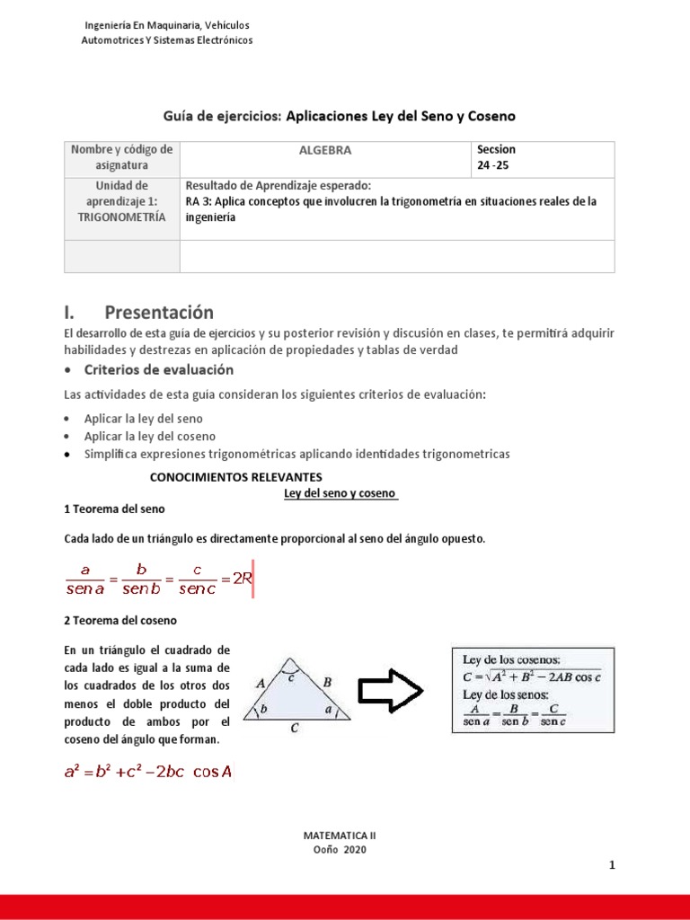 Ejercicios de Ley del Seno y Coseno | PDF | Funciones trigonométricas ...