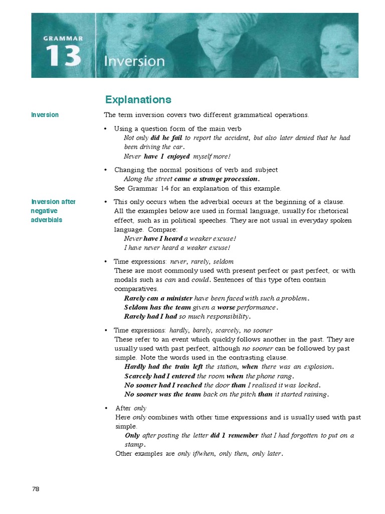 Explanations: Inversion | PDF | Sentence (Linguistics) | Cognitive Science