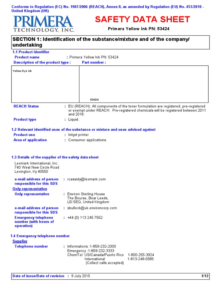 LX900 Yellow Dye SDs | PDF | Toxicity | Workplace