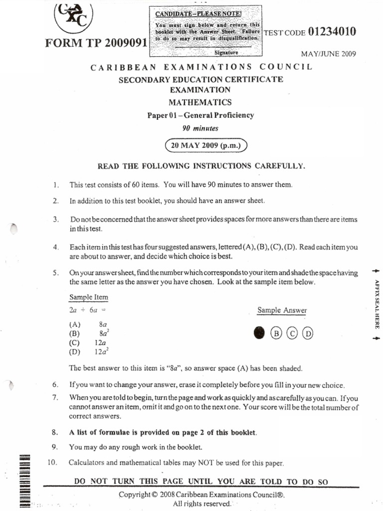 CSEC June 2009 Mathematics P1 | PDF | Geometry | Elementary Mathematics