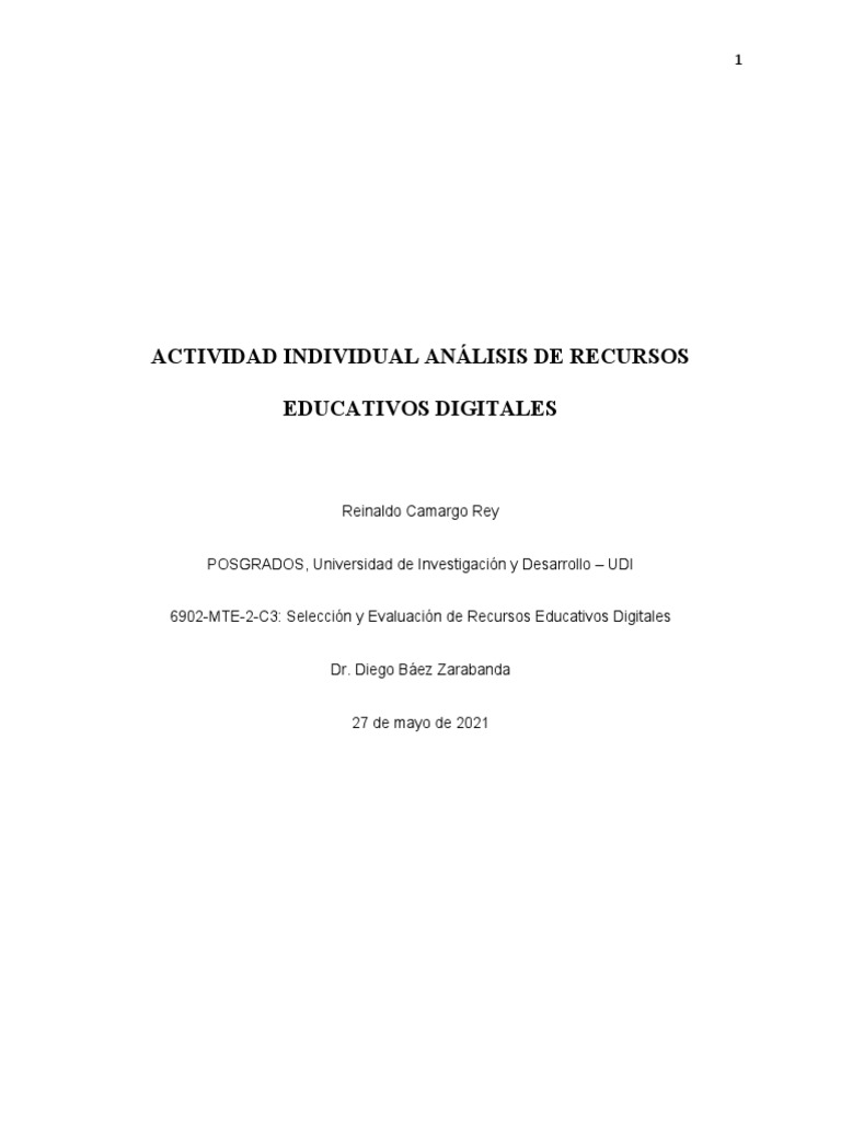 A1 Individual Reinaldo Camargo | PDF | Evaluación | Tecnología de ...