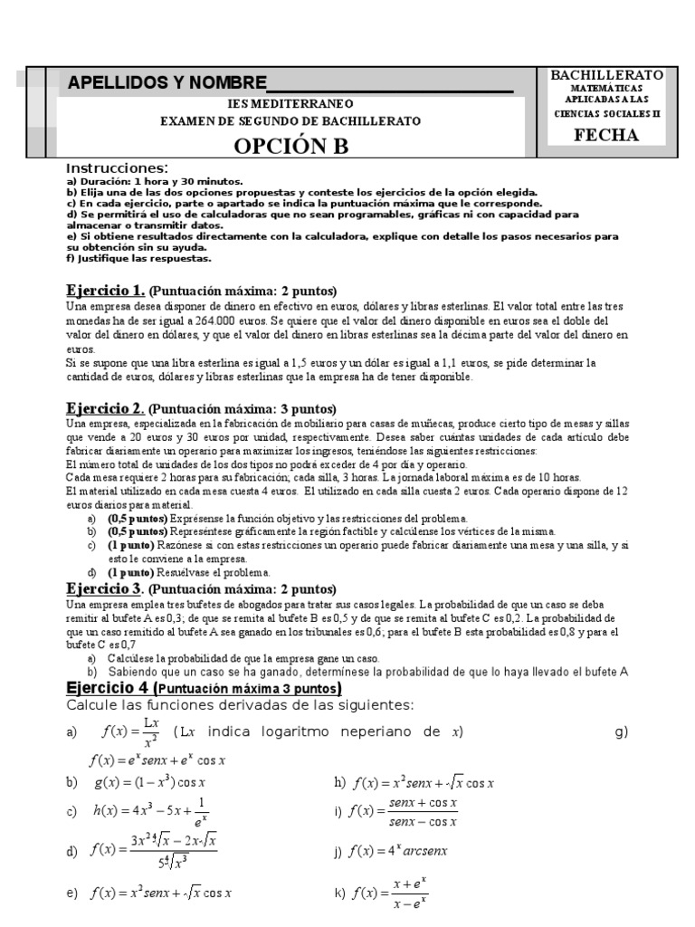 Examen de Segunda Evaluacion McsII OPCION B | PDF | Libra esterlina | Euro