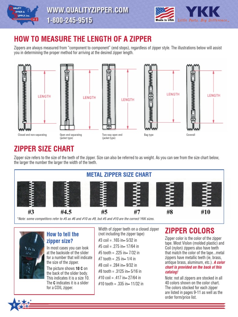 How To Measure The Length of A Zipper: Metal Zipper Size Chart ...