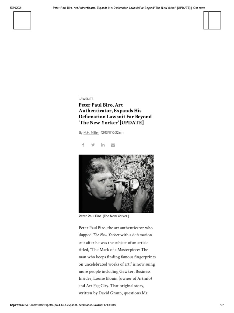 Peter Paul Biro, Art Authenticator, Expands His Defamation Lawsuit Far ...