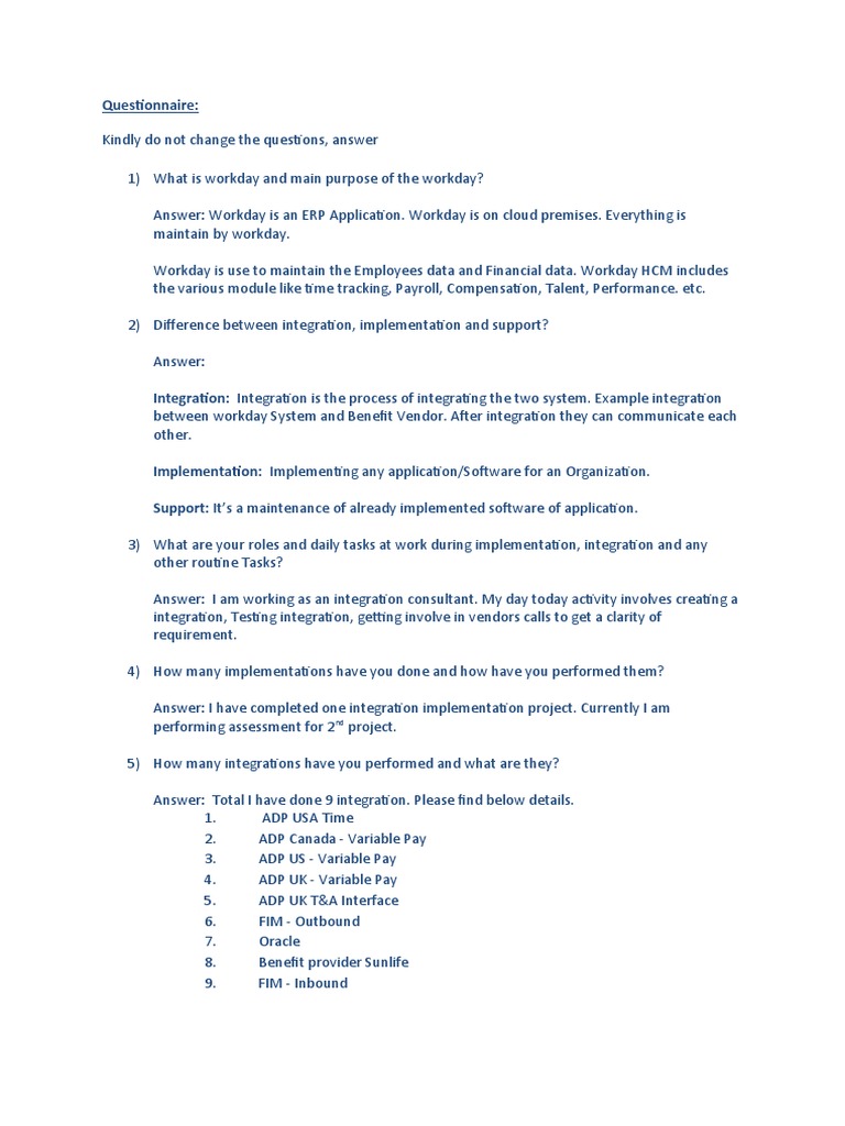 Workday Questionnaire | PDF | Xml | Web Service