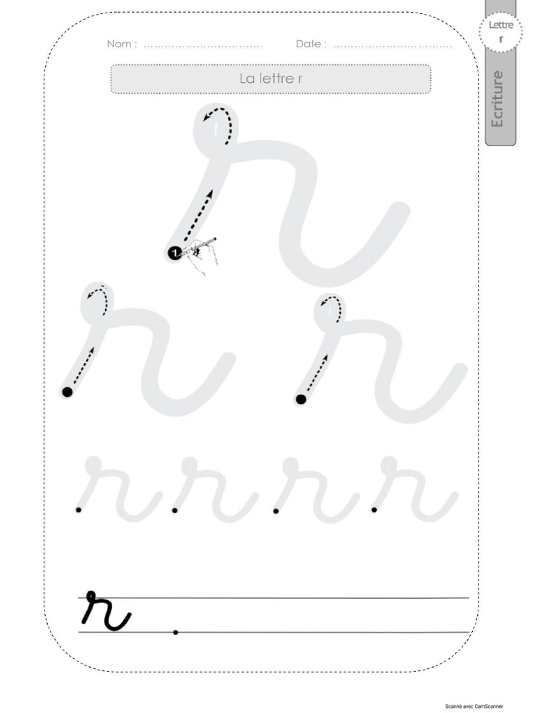 Écriture La Lettre R en Cursive