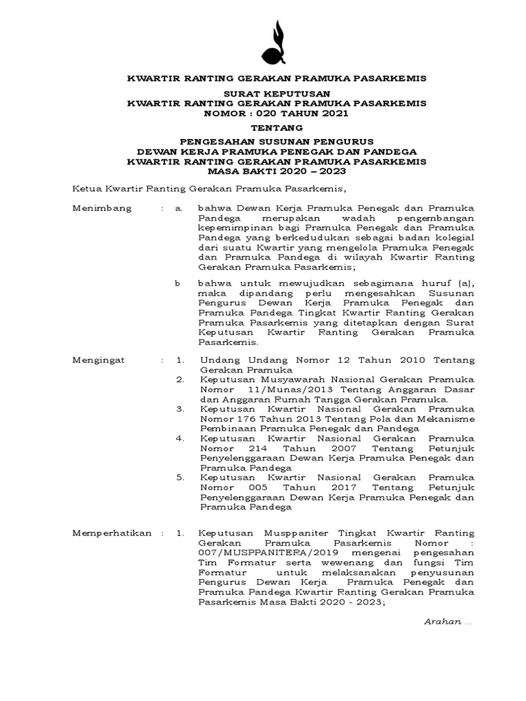Pengangkatan Pengurus Dewan Kerja Pramuka Penegak dan Pandega Kwartir ...
