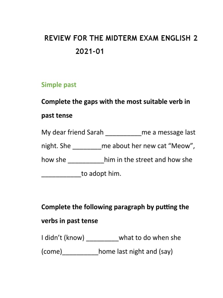Review For The Midterm Exam English 2 - Updated | PDF | Languages ...