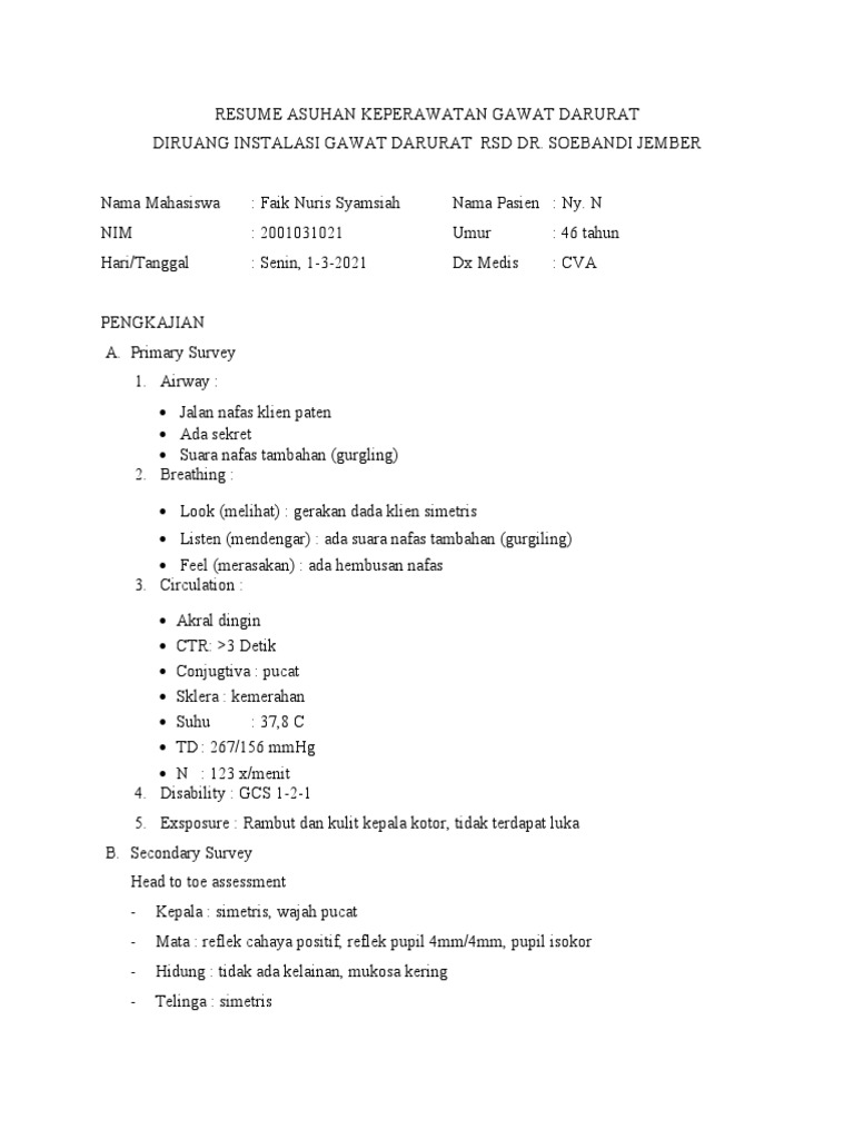 Resume Asuhan Keperawatan Gawat Darurat | PDF | Kesehatan Holistik | Sains & Matematika