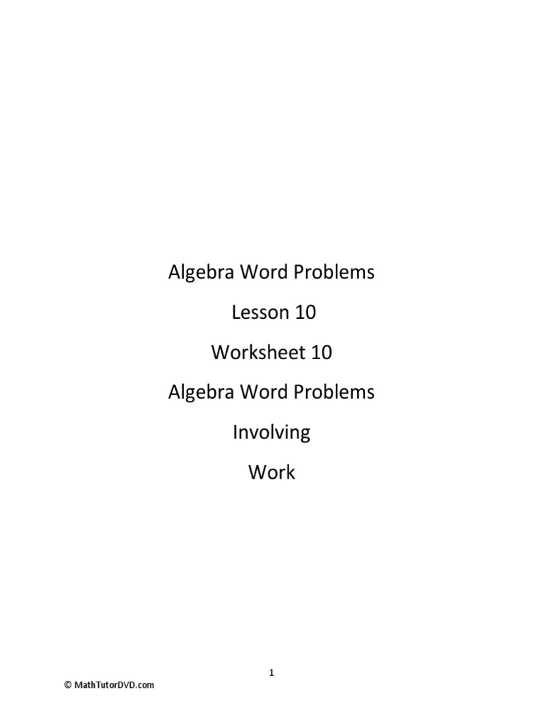 Algebra Word Problems - Worksheet 10 - Work Problems | PDF | Mower ...