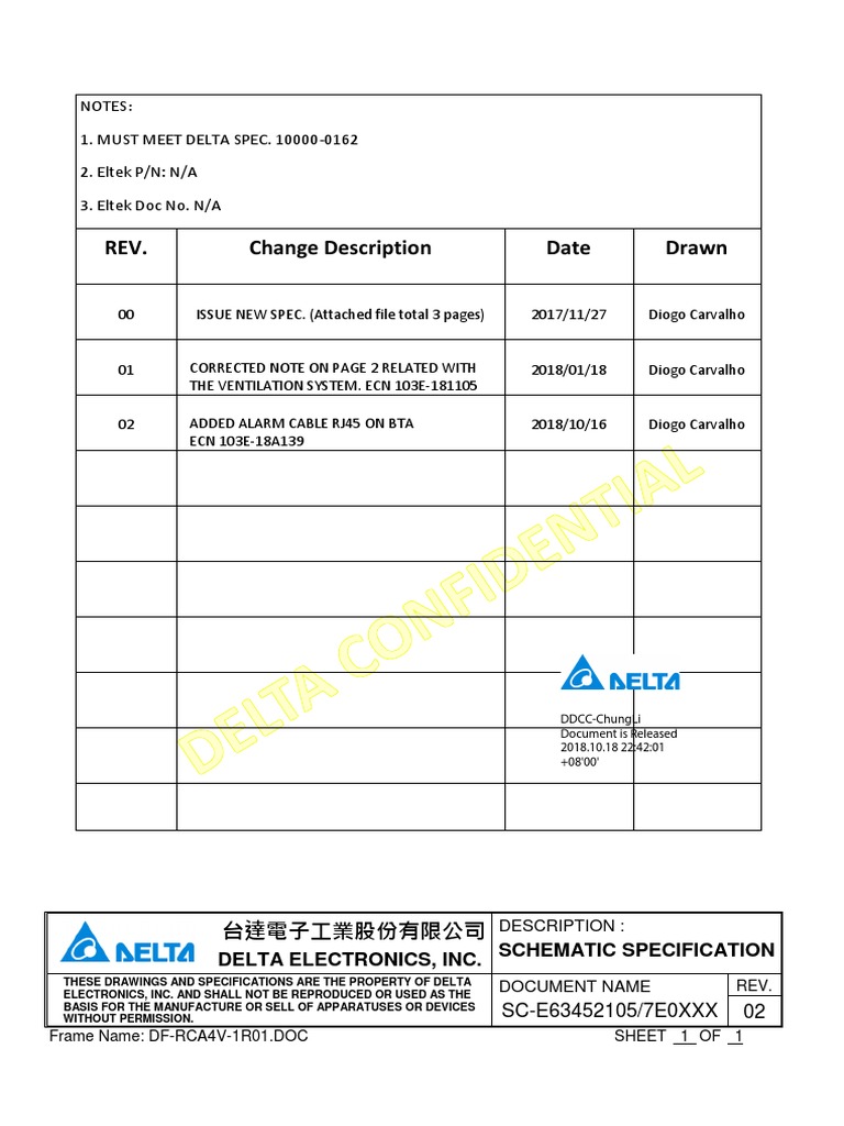 Rev. Change Description Date Drawn: Notes 1. MUST MEET DELTA SPEC ...