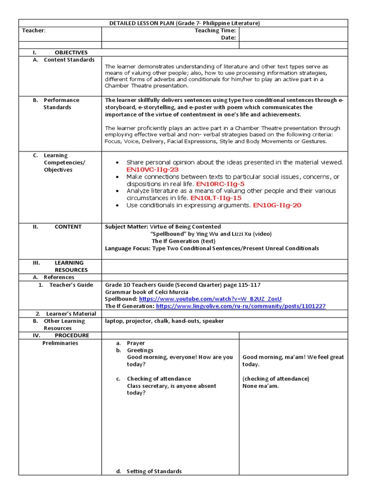 DEPED Lesson Plan English Grade 7 | PDF | Preposition And Postposition ...
