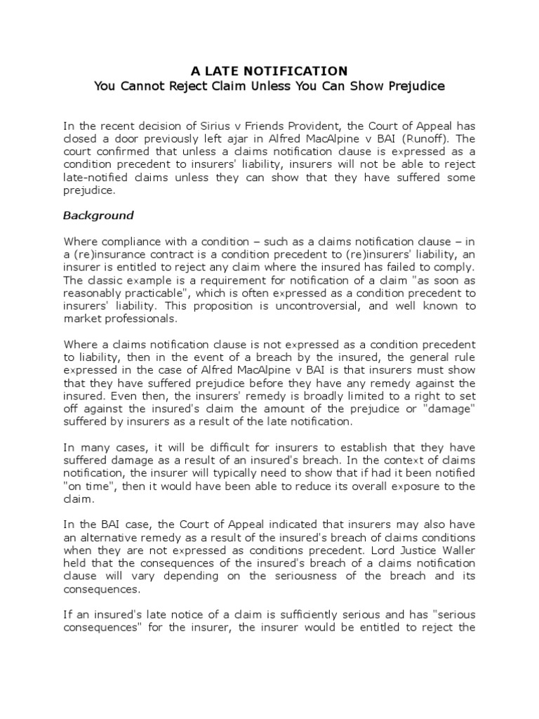 A Late Notification | PDF | Proposition | Insurance