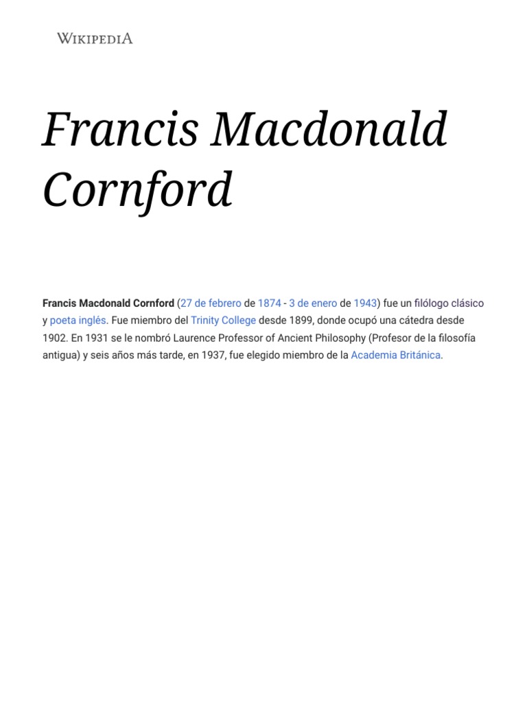 Francis Macdonald Cornford - Wikipedia, La Enciclopedia Libre | PDF ...