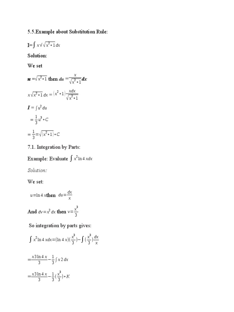 Substitution and Integration by Parts Examples | PDF