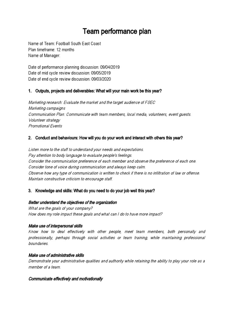 BSBFLM312 Team Performance Plan | PDF | Communication | Marketing
