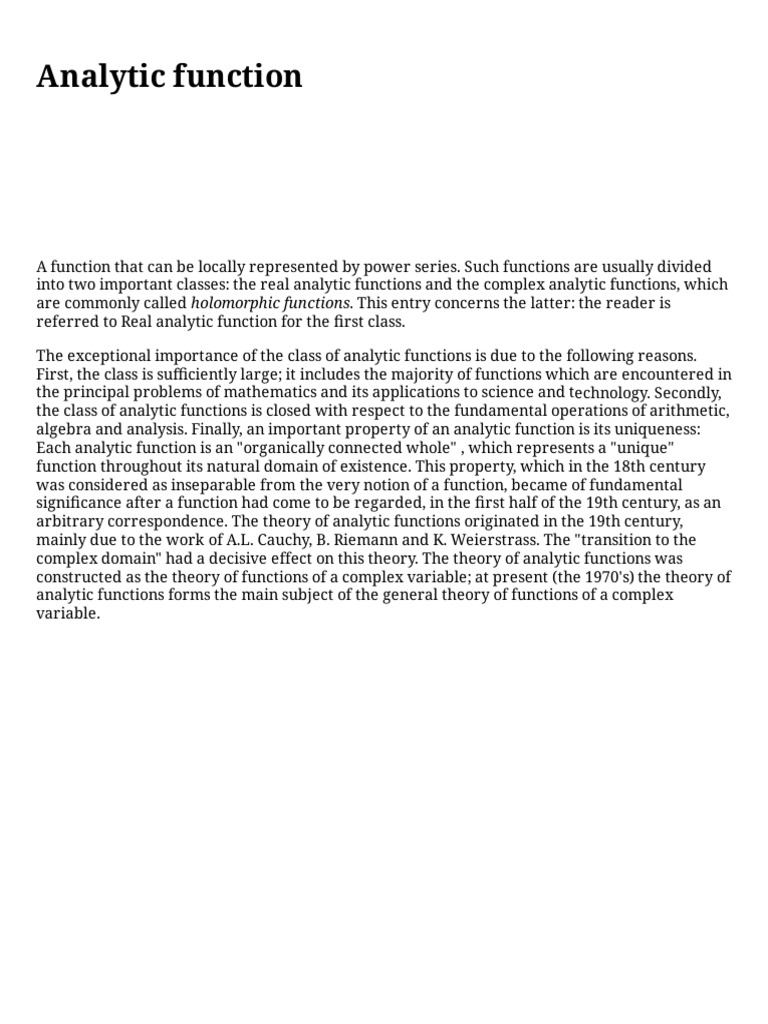 Analytic Function Project | PDF | Holomorphic Function | Complex Analysis