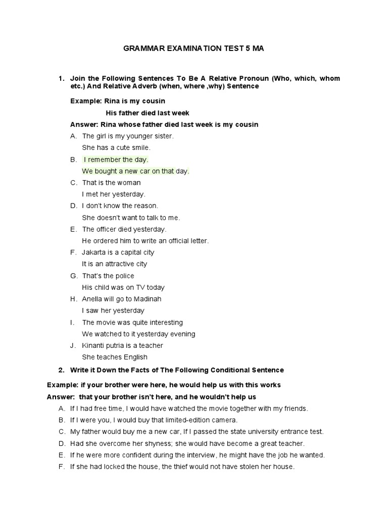 Grammar Examination Test for MA Students | PDF | Linguistics | Grammar