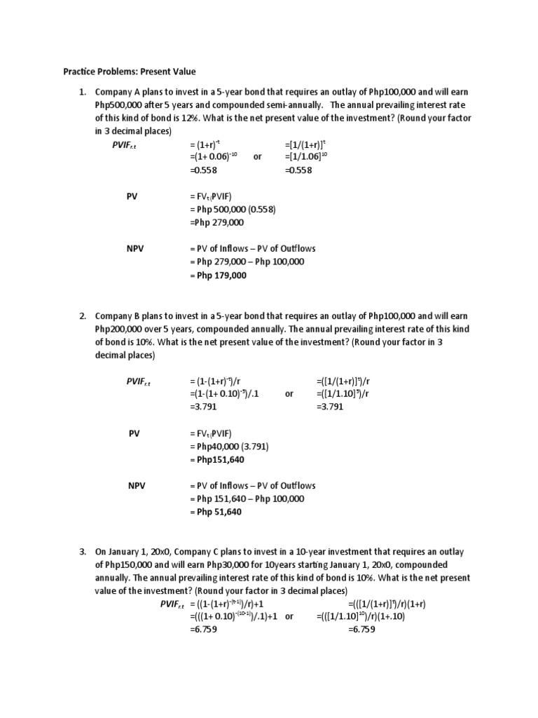 Net Present Value Practice Problems | PDF | Net Present Value | Present ...