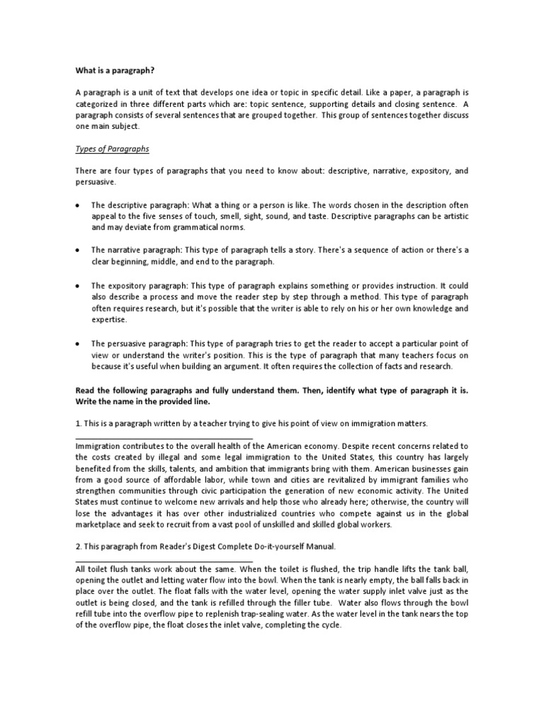 What Is A Paragraph and Type of Paragraphs | PDF | Paragraph | Narrative