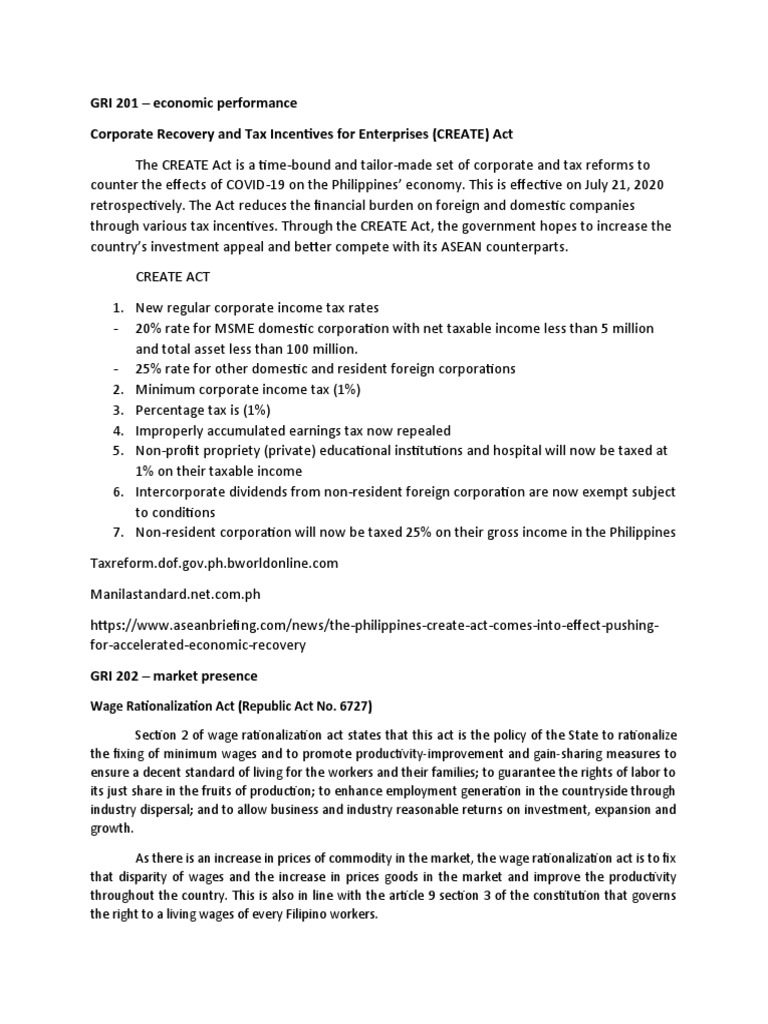 GRI 201 - Economic Performance Corporate Recovery and Tax Incentives ...