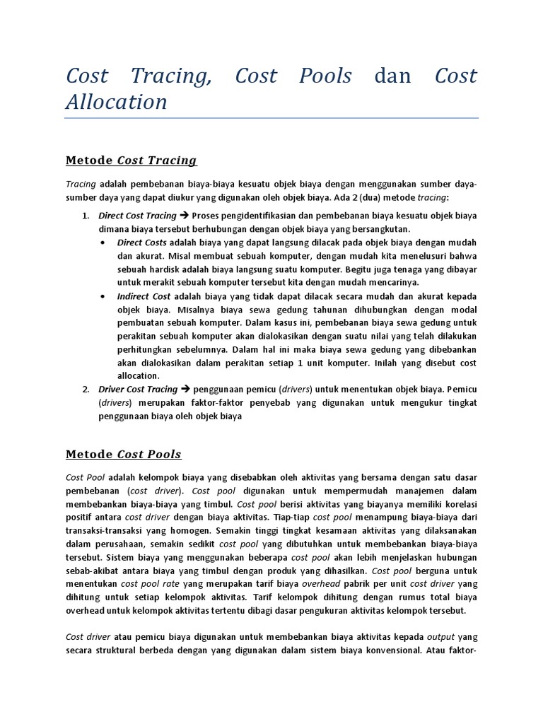 Cost Tracing, Cost Pools Dan Cost Allocation | PDF