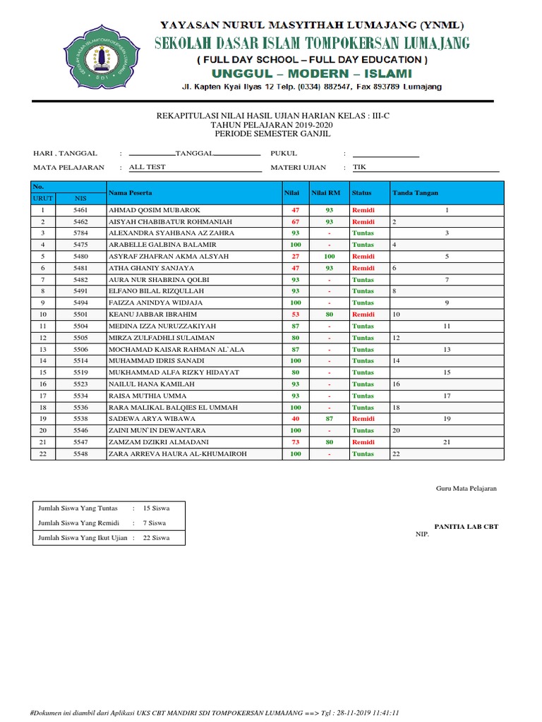 Rekapitulasi Nilai Uks Aksoftware III C Ujian Harian | PDF