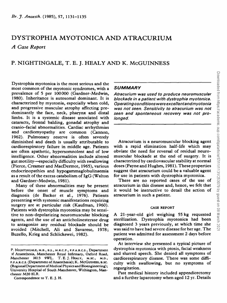Dystrophia Myotonica and Atracurium | PDF | Anesthesia | Clinical Medicine