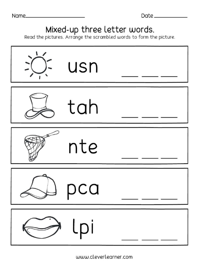 Three Letter Words Preschool Activity Worksheets 08v | PDF