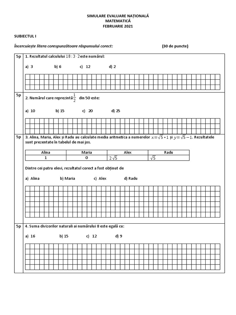5 Simulare Evaluare Nationala | PDF