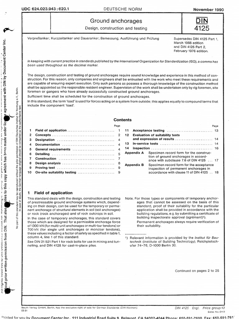 DIN 4125 - Ground Anchorages | PDF