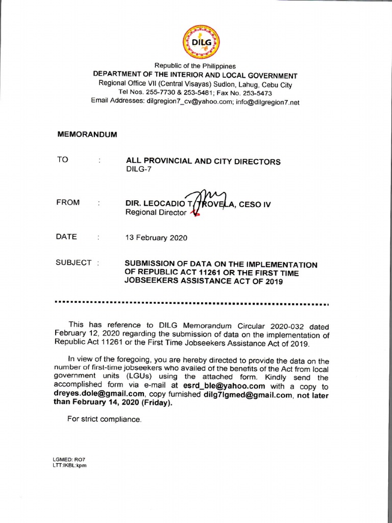 Dilg Mc-Submission of Data On First Time Jobseekers046 | PDF