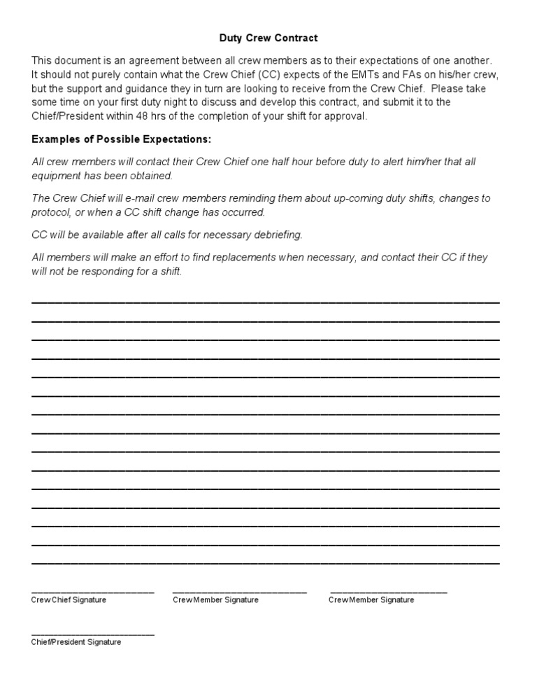 Duty Crew Member Expectations Agreement | PDF