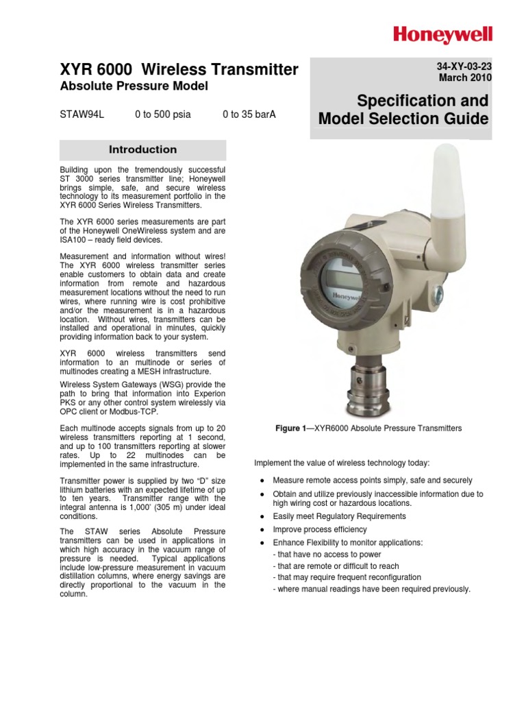 XYR 6000 Wireless Transmitter Specification and Model Selection Guide ...