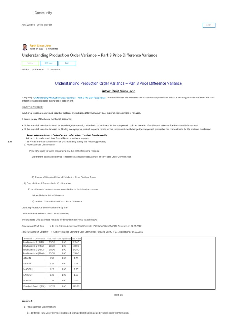Understanding Production Order Variance - Part 3 Price Difference ...