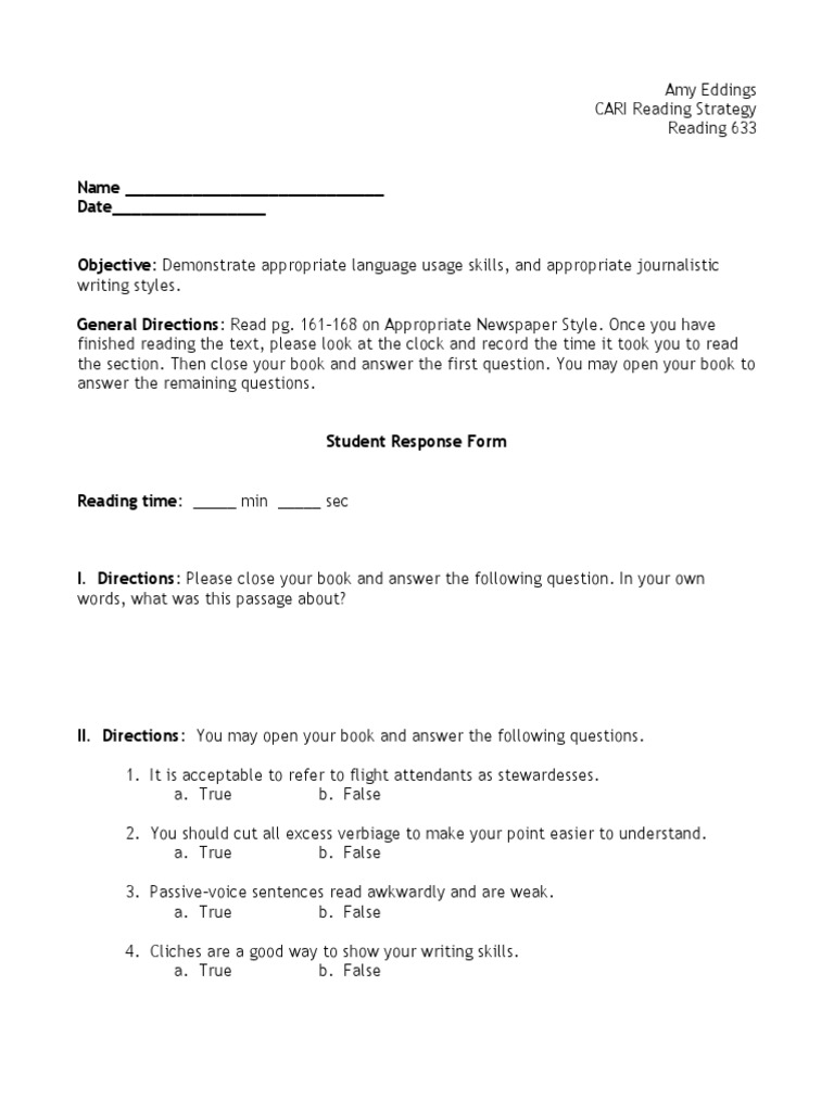 CARI Reading Strategy | PDF