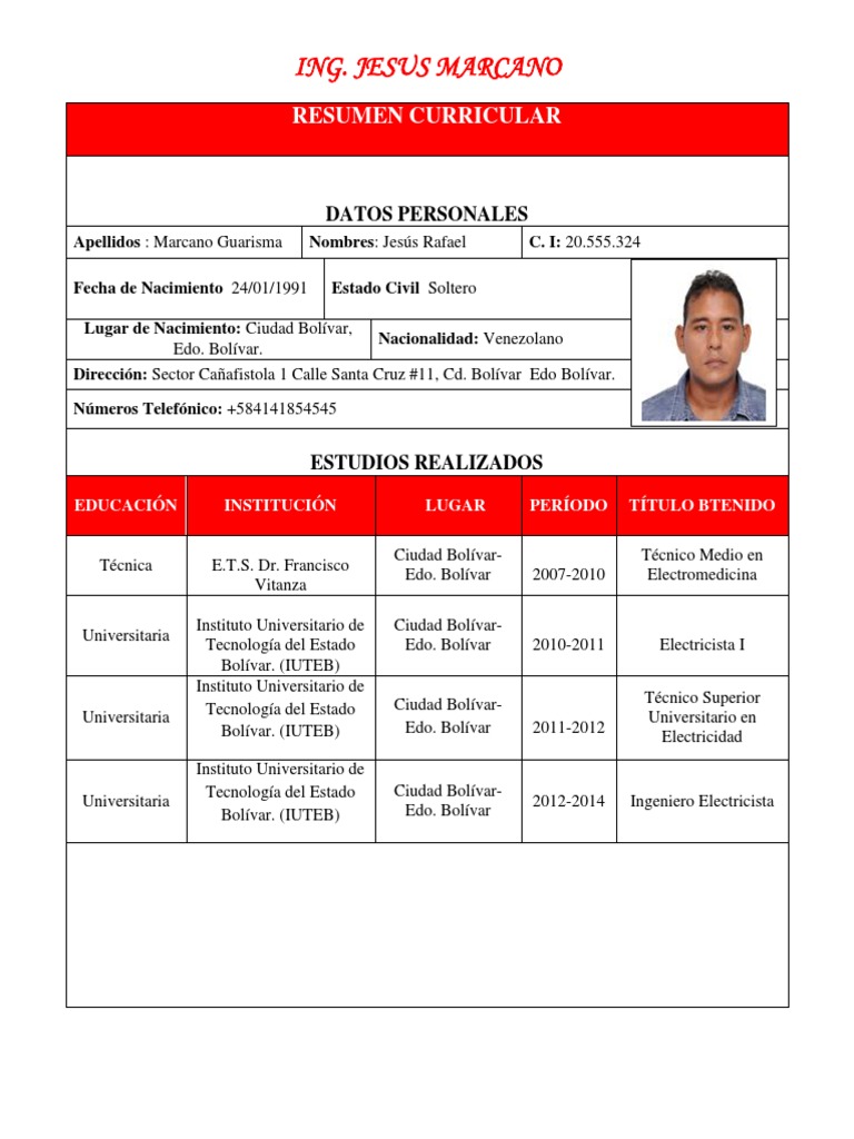 Curriculum Ing. Jesus Marcano Actualizado | PDF | Ingeniería | Science