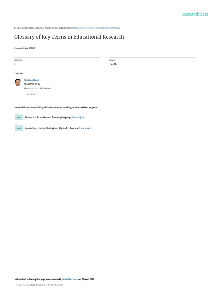 Glossary of Key Terms in Educational Research: Defining Common Concepts ...