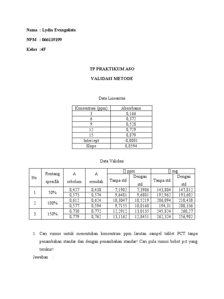 TP Praktikum Aso Validasi Metode | PDF