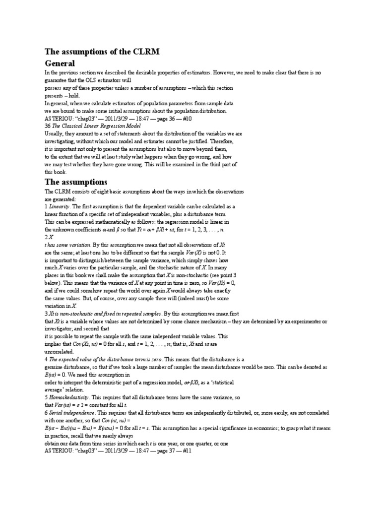 The Assumptions of The CLRM | PDF | Linear Regression | Regression Analysis The Assumptions of The CLRM | PDF | Linear Regression | Regression Analysis