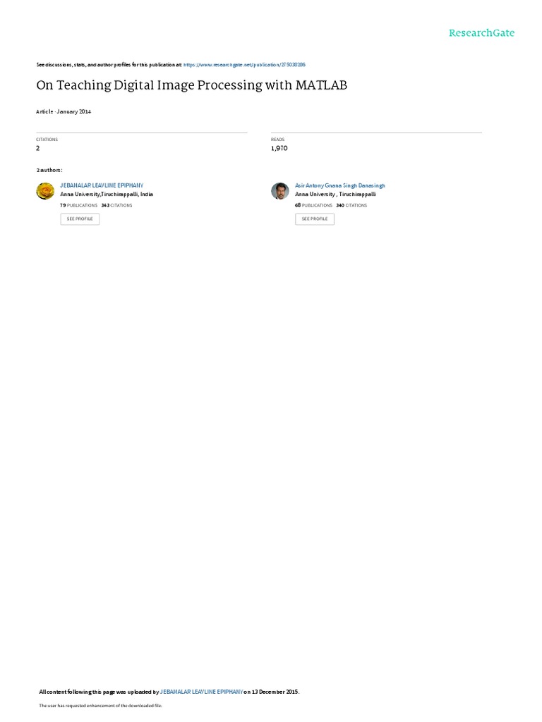 On Teaching Digital Image Processing With MATLAB: January 2014 | PDF | Image Segmentation ...