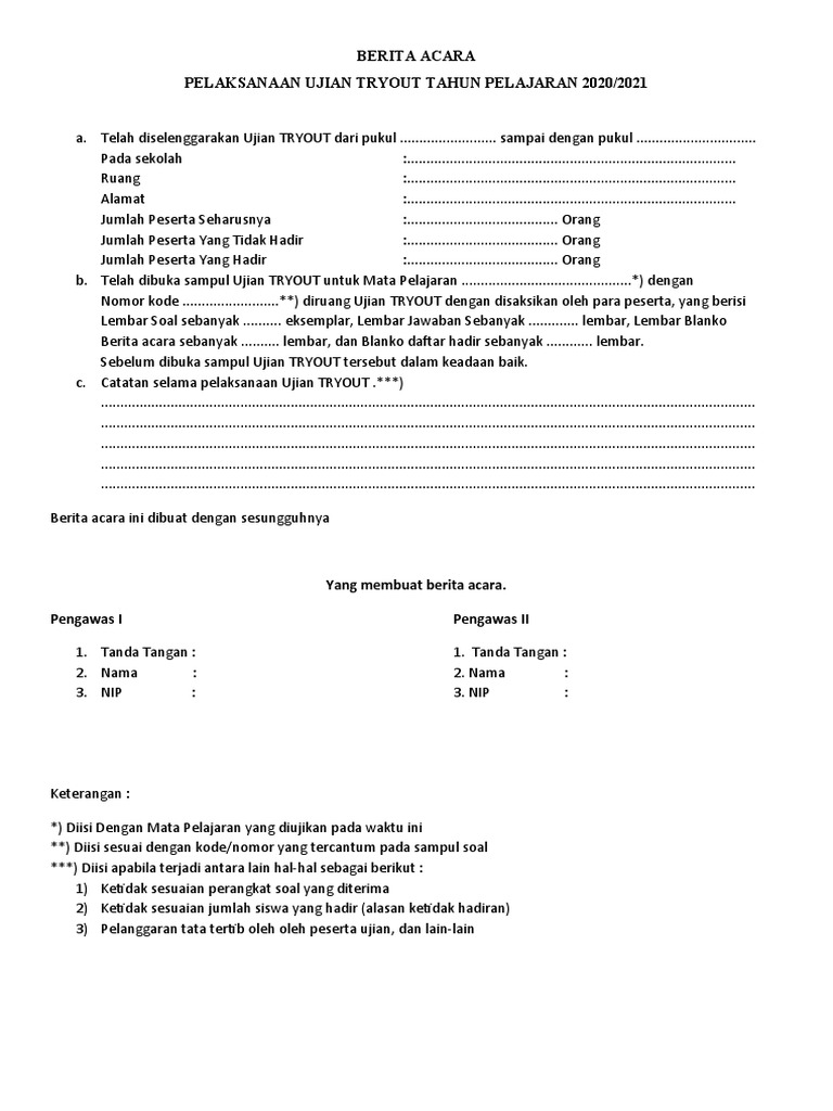 BERITA ACARA Tryout | PDF